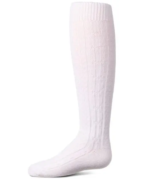 MEMOI Cozy Cable Ribbed Knit Knee-high Socks - White