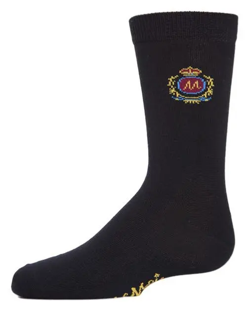 MEMOI Sophisti-crest Mercerized Crew Socks - Black