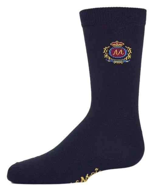 MEMOI Sophisti-crest Mercerized Crew Socks - Navy