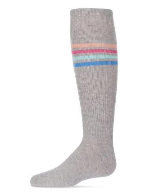 MEMOI Thin Ribbed Athletic Stripe Knee High Socks - Light Gray