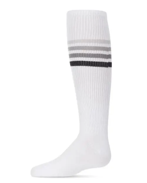 MEMOI Thin Ribbed Athletic Stripe Knee High Socks - White-gray-black