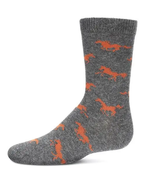 MEMOI Galloping Horse Crew Socks - Dark Gray Heather