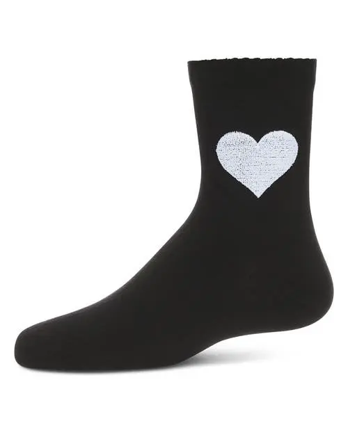 MEMOI Fuzzy-heart-embroidered Crew Socks - Black