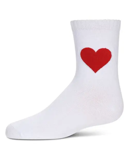 MEMOI Fuzzy-heart-embroidered Crew Socks - White