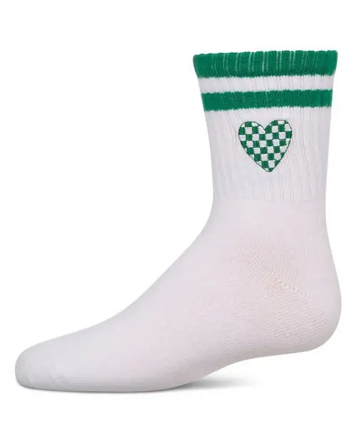 MEMOI Checkered Heart Crew Socks - Green