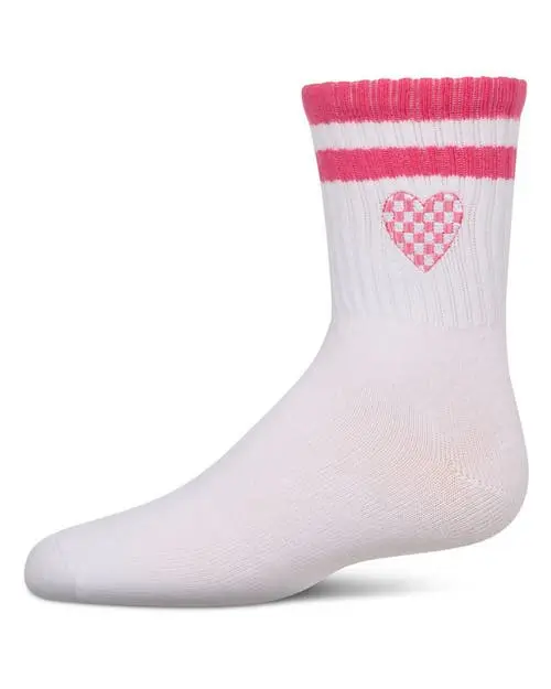 MEMOI Checkered Heart Crew Socks - Pink