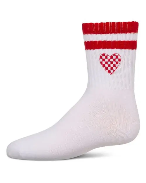 MEMOI Checkered Heart Crew Socks - Red