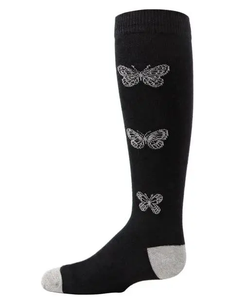 MEMOI Glitter Butterfly Knee High Socks - Black