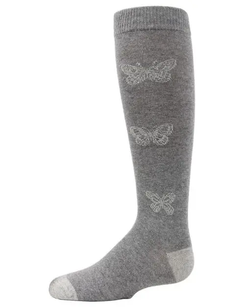 MEMOI Glitter Butterfly Knee High Socks - Gray