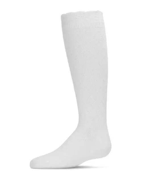 MEMOI Double Diamond Knee High Socks - White