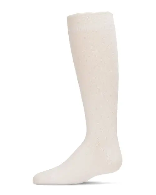MEMOI Double Diamond Knee High Socks - Winter White