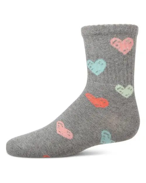 MEMOI Ribbed Graffiti Heart Crew Socks - Med Gray Heather