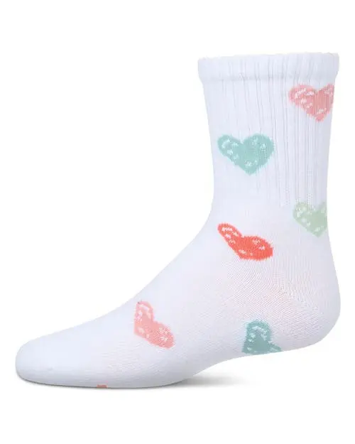 MEMOI Ribbed Graffiti Heart Crew Socks - White
