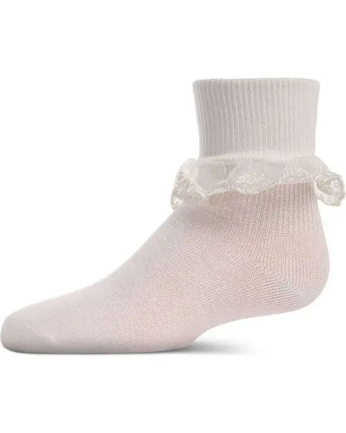 MEMOI Classic Lace Ruffle Anklet Socks - Ivory