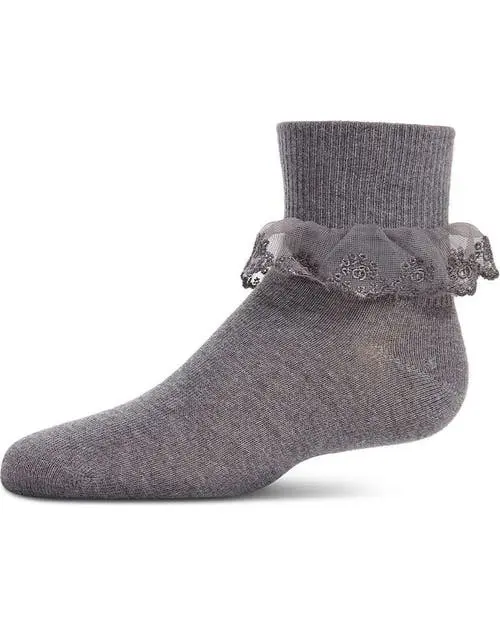 MEMOI Classic Lace Ruffle Anklet Socks - Light Gray