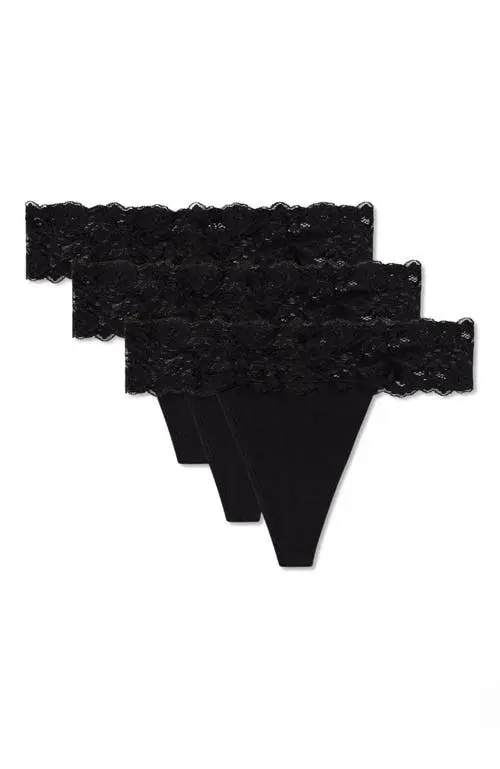 PACT Lace Waist Thong 3-pack Made With Organic Cotton - Black