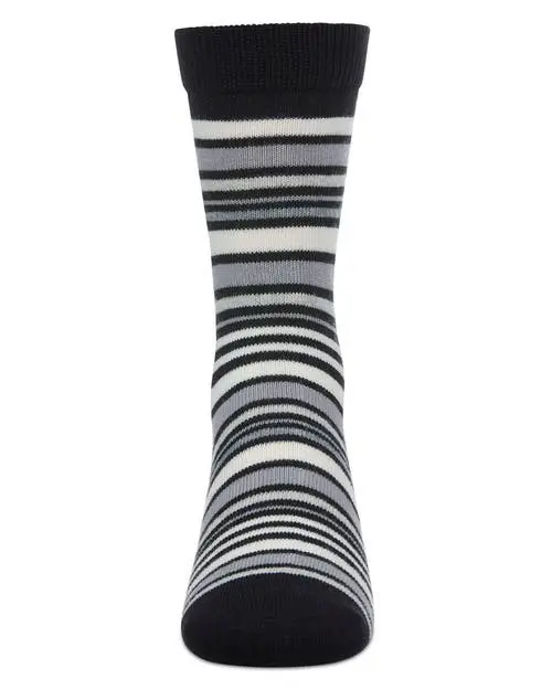 MEMOI Multi-stripe Gauge Crew Socks - Black