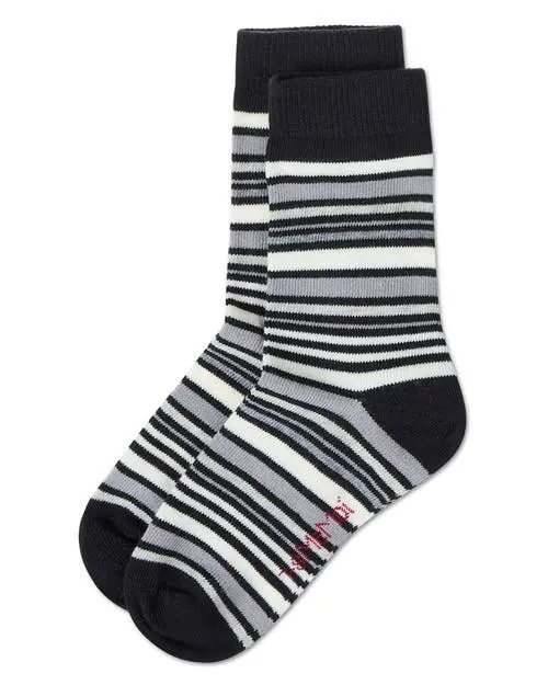 MEMOI Multi-stripe Gauge Crew Socks - Black