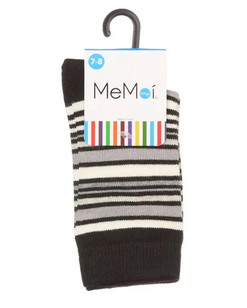 MEMOI Multi-stripe Gauge Crew Socks - Black