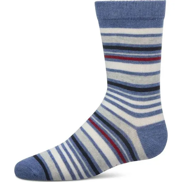 MEMOI Multi-stripe Gauge Crew Sock - Denim Heather