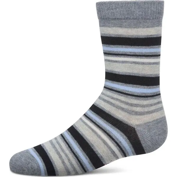 MEMOI Multi-stripe Gauge Crew Sock - Med Gray Heather