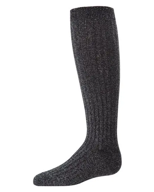 MEMOI Ribbed Shimmer Knee-high Socks - Black