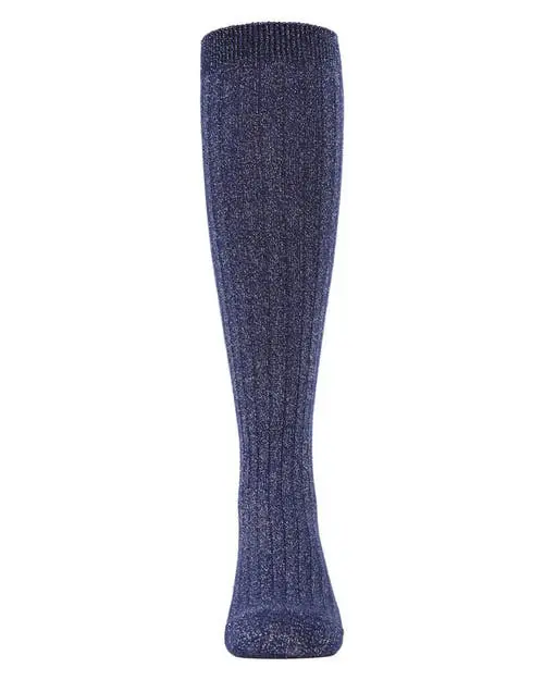 MEMOI Ribbed Shimmer Knee-high Socks - Navy