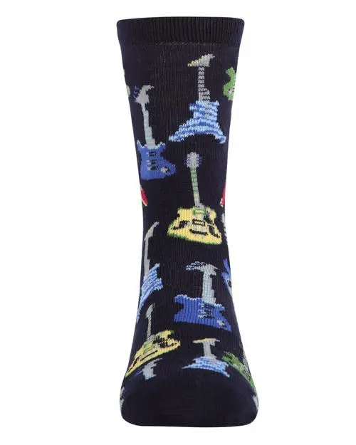 MEMOI Guitar Patterned Crew Socks - Navy