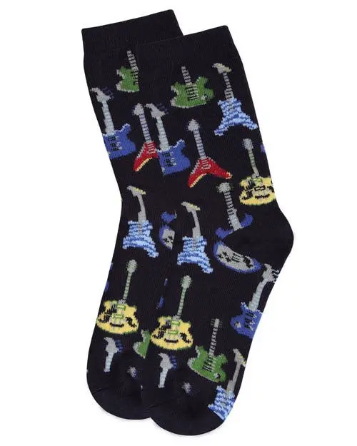 MEMOI Guitar Patterned Crew Socks - Navy