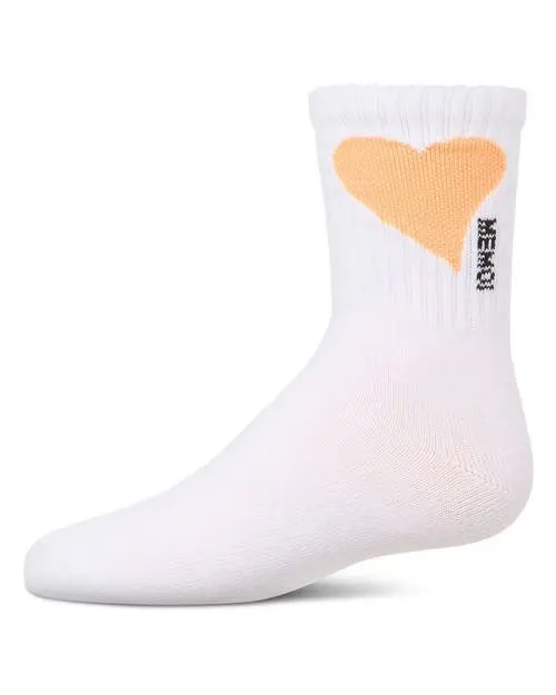 MEMOI Single Heart Logo Crew Socks - White