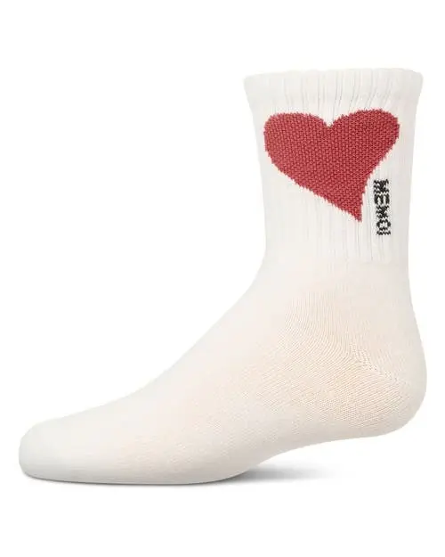 MEMOI Single Heart Logo Crew Socks - Winter White