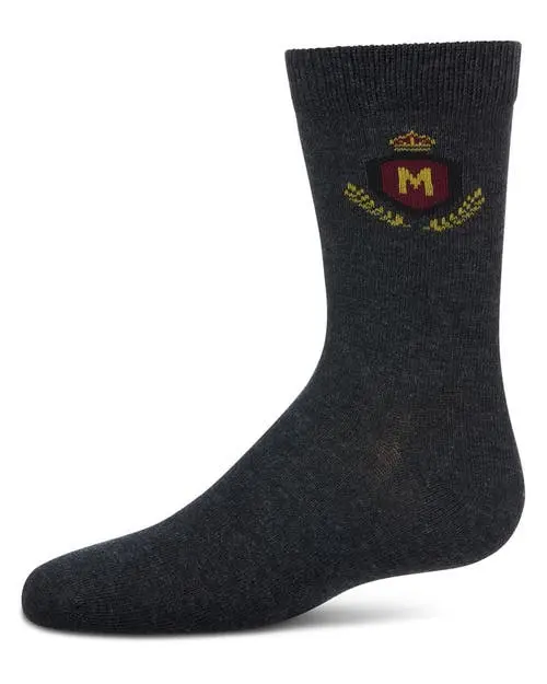 MEMOI Stitched M Crest Solid Color Dress Crew Socks - Charcoal