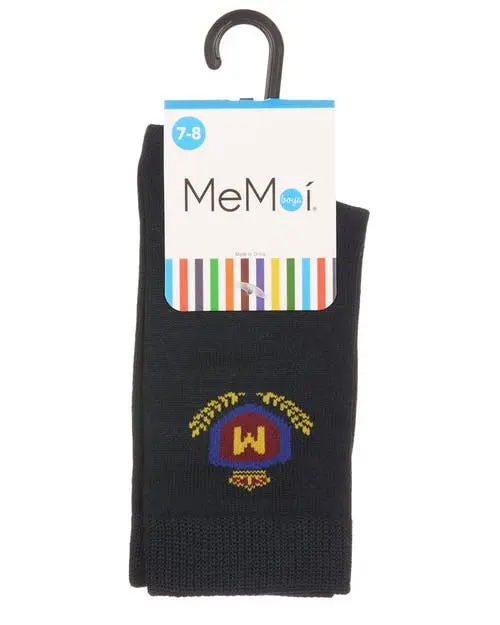 MEMOI Stitched Crest Dress Crew Socks - Navy