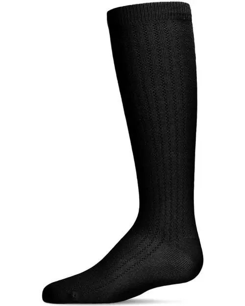 MEMOI Chain Stitch Knee High Socks - Black