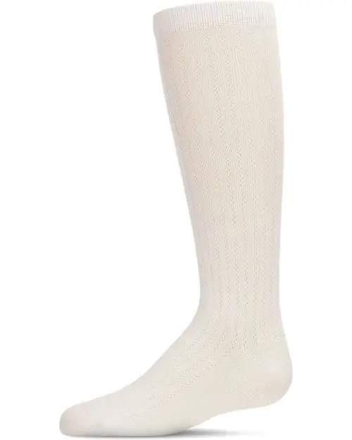 MEMOI Chain Stitch Knee High Socks - Winter White