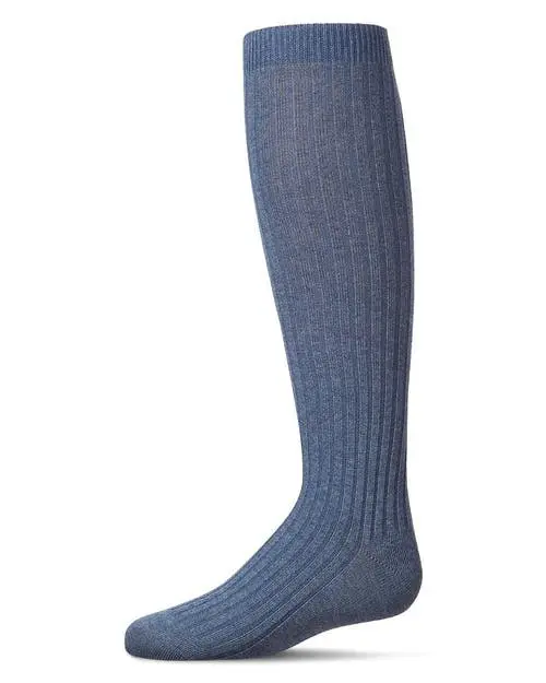MEMOI Ribbed Cotton-blend Knee High Socks - Indigo Denim