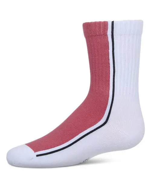 MEMOI Color Block Stripe Crew Socks - Pink
