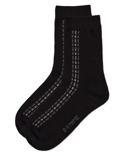 MEMOI Vertical Dashed Line Crew Socks - Black