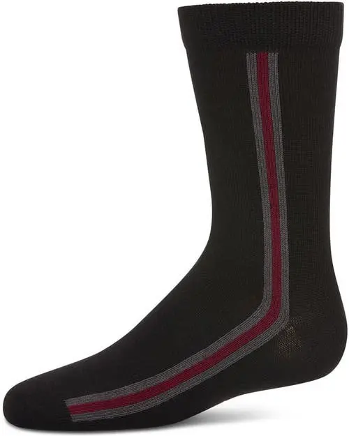 MEMOI Stripe Fine-gauge Crew Sock - Black
