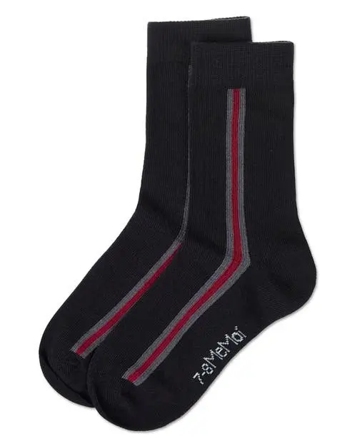 MEMOI Striped Fine-gauge Crew Socks - Black