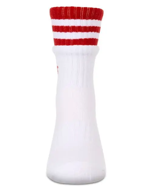 MEMOI Sport Rib Heart Crew Socks - White