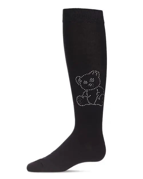 MEMOI Crystal Bear Knee-high Socks - Black