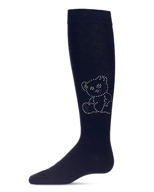 MEMOI Crystal Bear Knee-high Socks - Navy