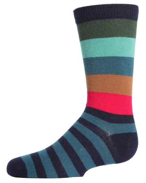MEMOI Striped Crew Socks - Navy