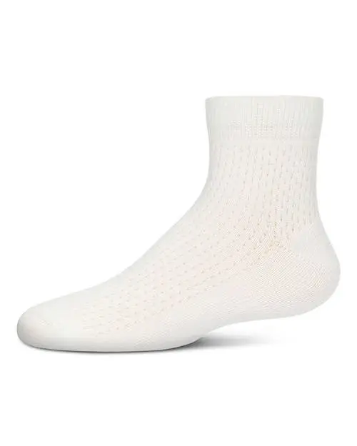 MEMOI Pointelle Dot Anklet Socks - Winter White