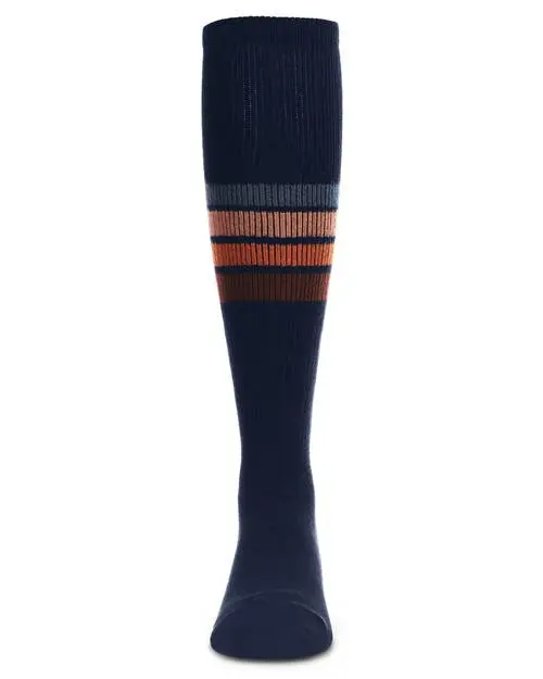 MEMOI Retro Stripe Ribbed Knee High Socks - Navy