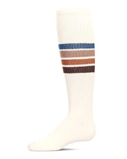 MEMOI Retro Stripe Ribbed Knee High Socks - Winter White