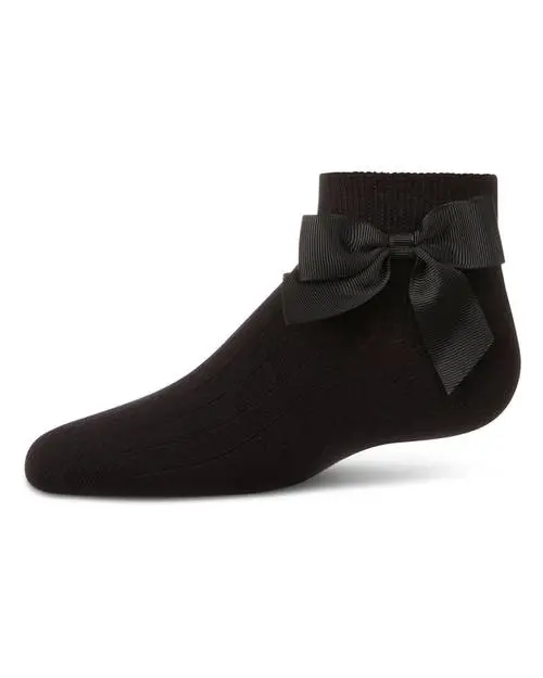MEMOI Ribbed Bow Anklet Socks - Black