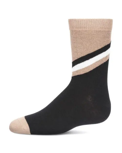 MEMOI Geometric Diagonal Stripe Crew Socks - Black