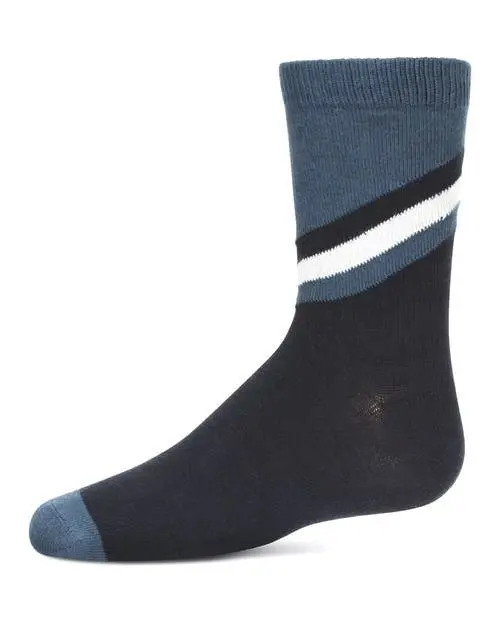 MEMOI Geometric Diagonal Stripe Crew Socks - Navy